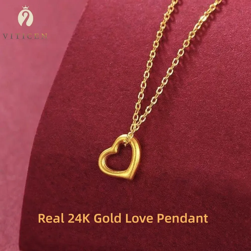 Vitisen Colgante de oro puro 999 de 24K con forma de corazón para mujer, regalo romántico ...