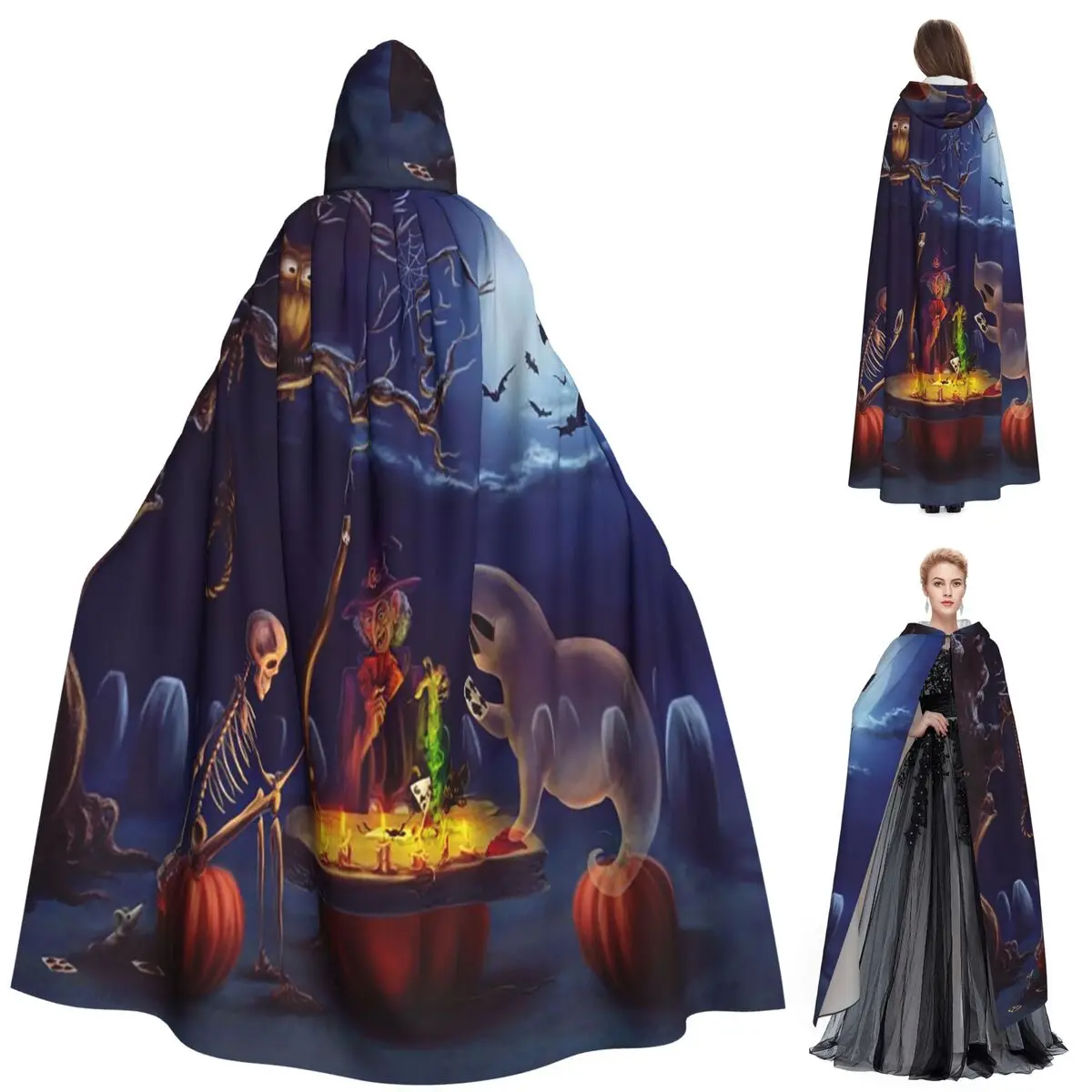 Halloween Bats Jack-O-Lanton Pumpkin And Ghosts Witches Long Hooded ...