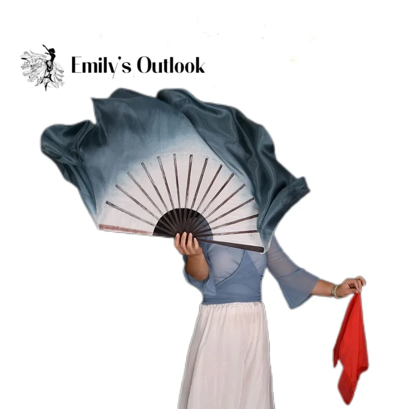 White-Grey-Silk-Veil-Woman-Bellydance-Bamboo-Long-Fan-Double-Side-Flowy ...