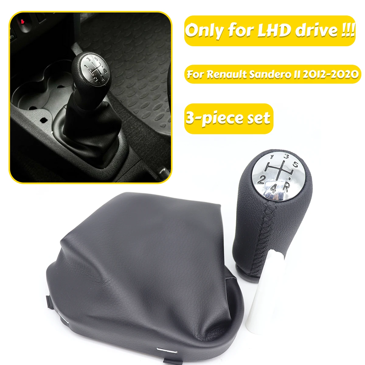 3PC For Renault Sandero II 2012-2020 Dacia Stepway Gear Shift Knob ...