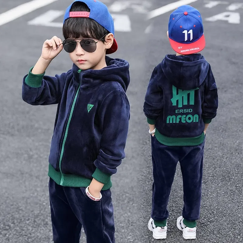 New Double-Sided Plush Boys Clothing Set Autumn Winter Warm Letter Suit ...