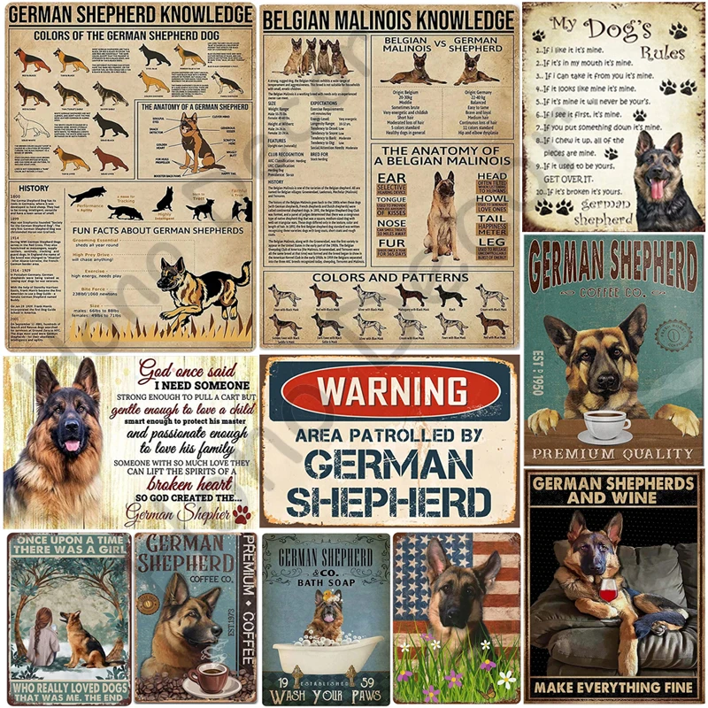 German Shepherd Dog Knowledge Funny Metal Tin Signs Bedroom School Shop ...