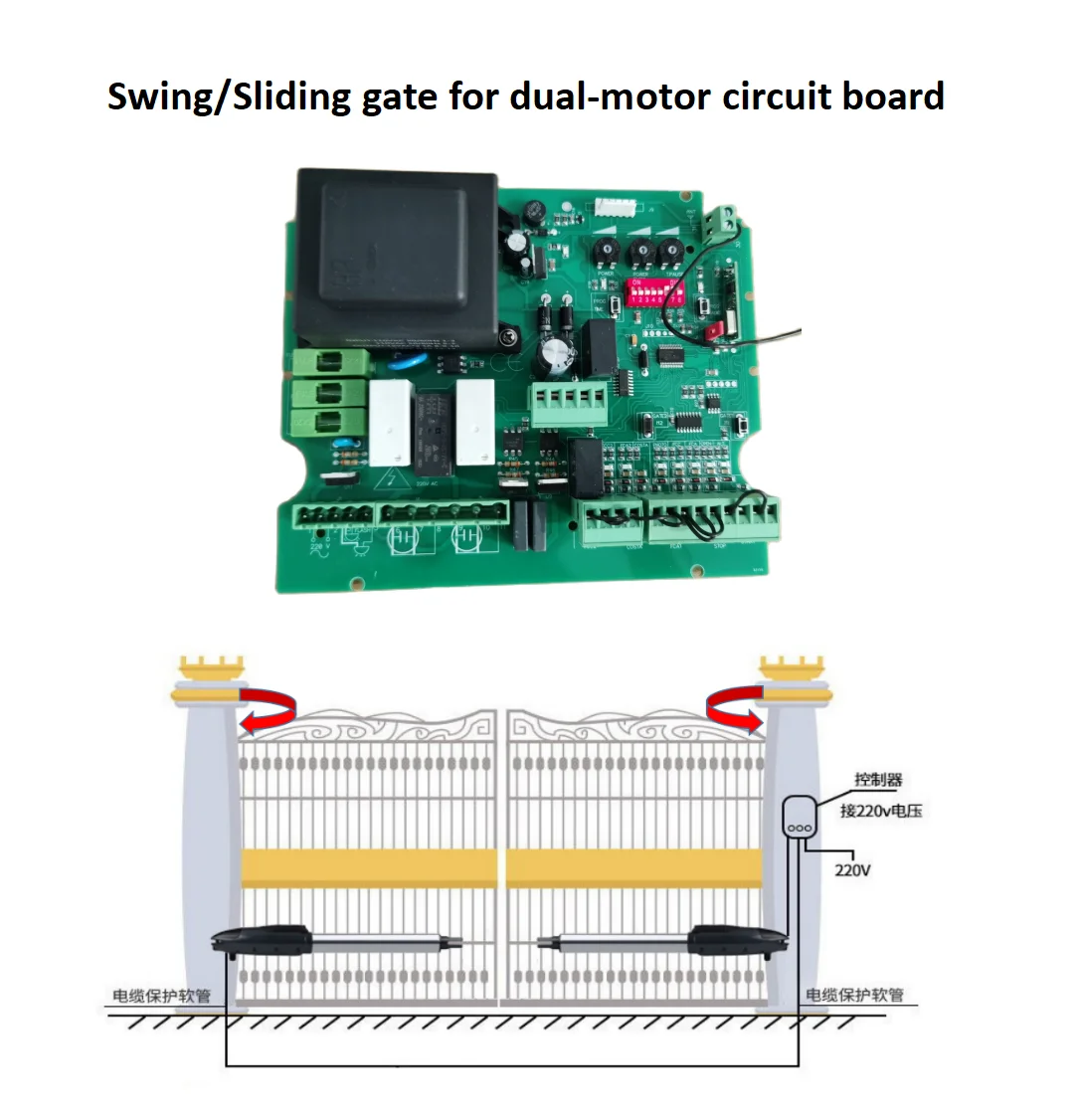 Swing/Sliding Gate PCB 220v AC 433 Mhz NC model for double motor Swing ...