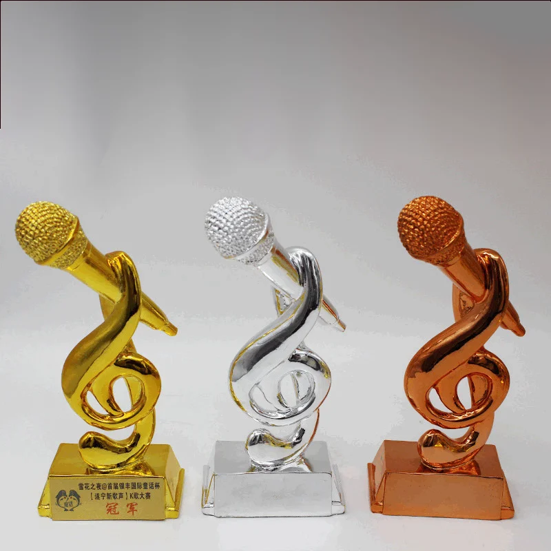 KTV music Resin trophy Host speech microphone Trophy Good Voice singing ...