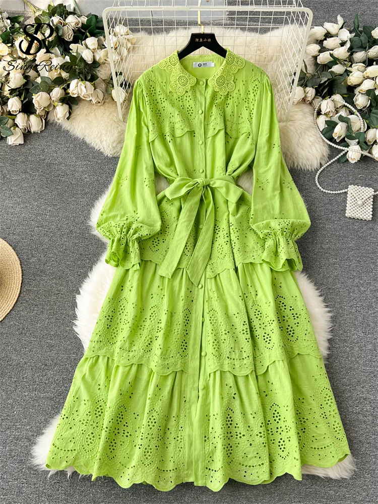 SINGREINY-French-Hotsweet-Long-Dress-Women-O-Neck-Lantern-Sleeve ...