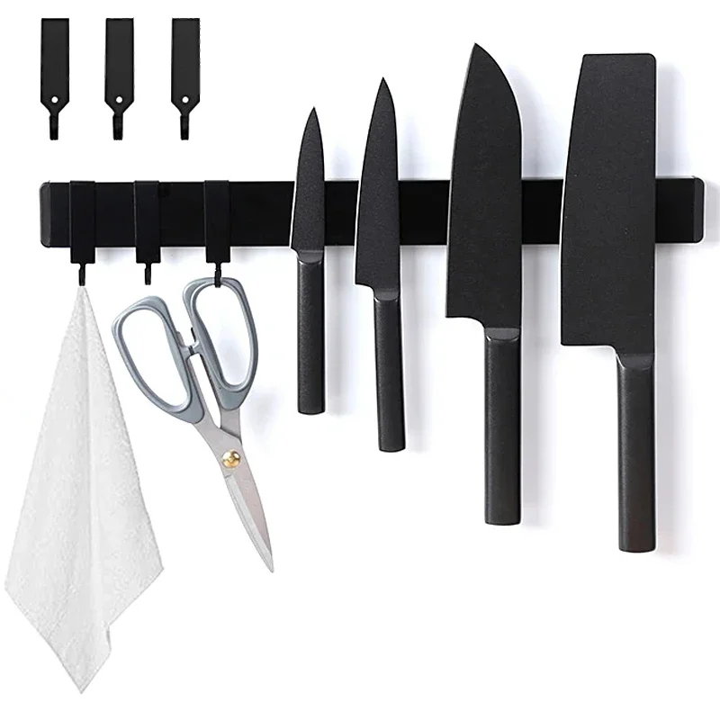 Stainless-Steel-Magnetic-Knife-Holder-Strip-With-Hook-Wall-Mount ...