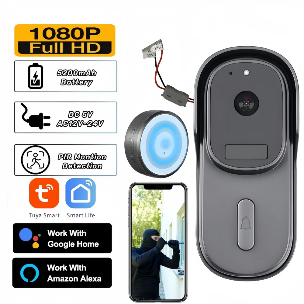 Tuya-Smart-Video-Doorbell-Wireless-Wifi-Wired-AC-DC-5V-24V-Powered-5200 ...