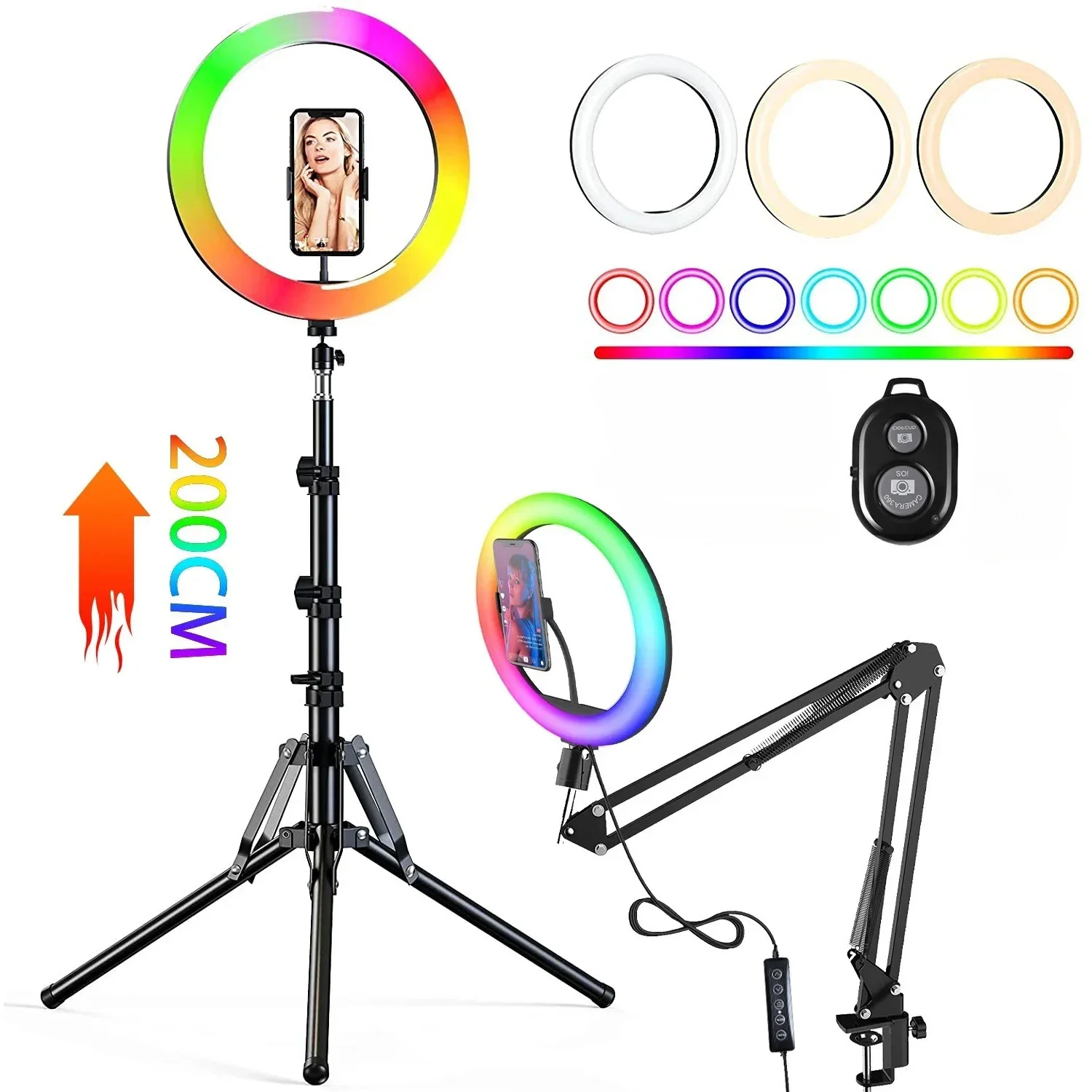 RGB-Color-Soft-Ring-Light-With-Desk-Long-Arm-Tablet-Tripod-Photography ...