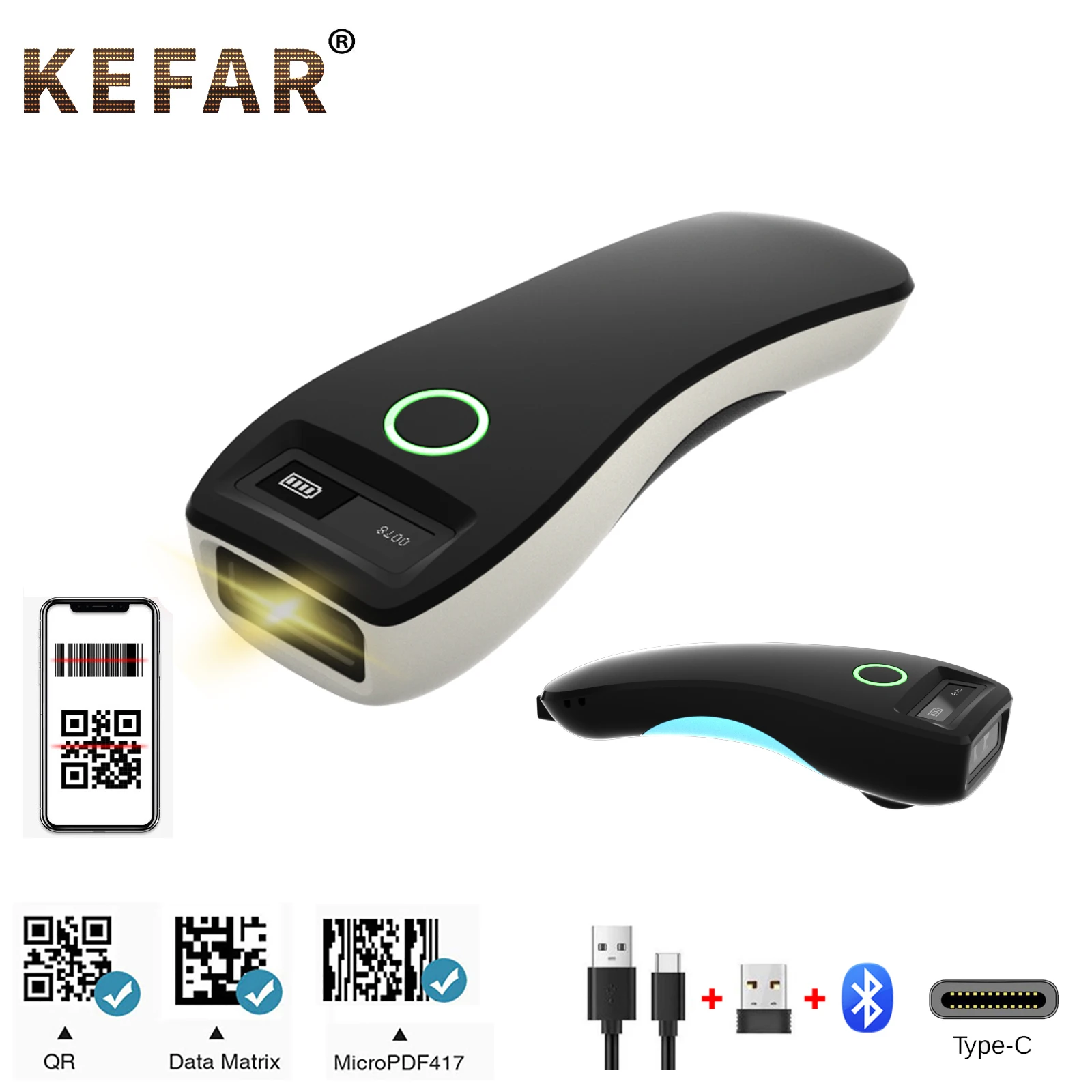 KEFAR Mini Bluetooth Wireless 2D Barcode Scanner Pocket QR Bar code Reader PDF417 for Tobacco ...