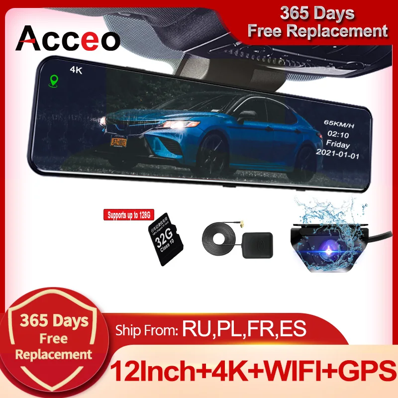 Acceo-A45P-4K-Car-DVR-12-Inch-Touch-IPS-Sony-415-Park-RearView-Mirror ...