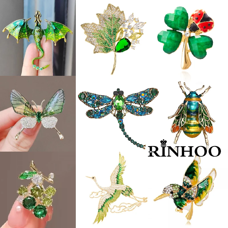 Rinhoo-Crystal-Pearl-Green-Color-Flower-Bee-Leaf-Brooch-For-Women-Elegant-Floral-Lapel-Pins ...