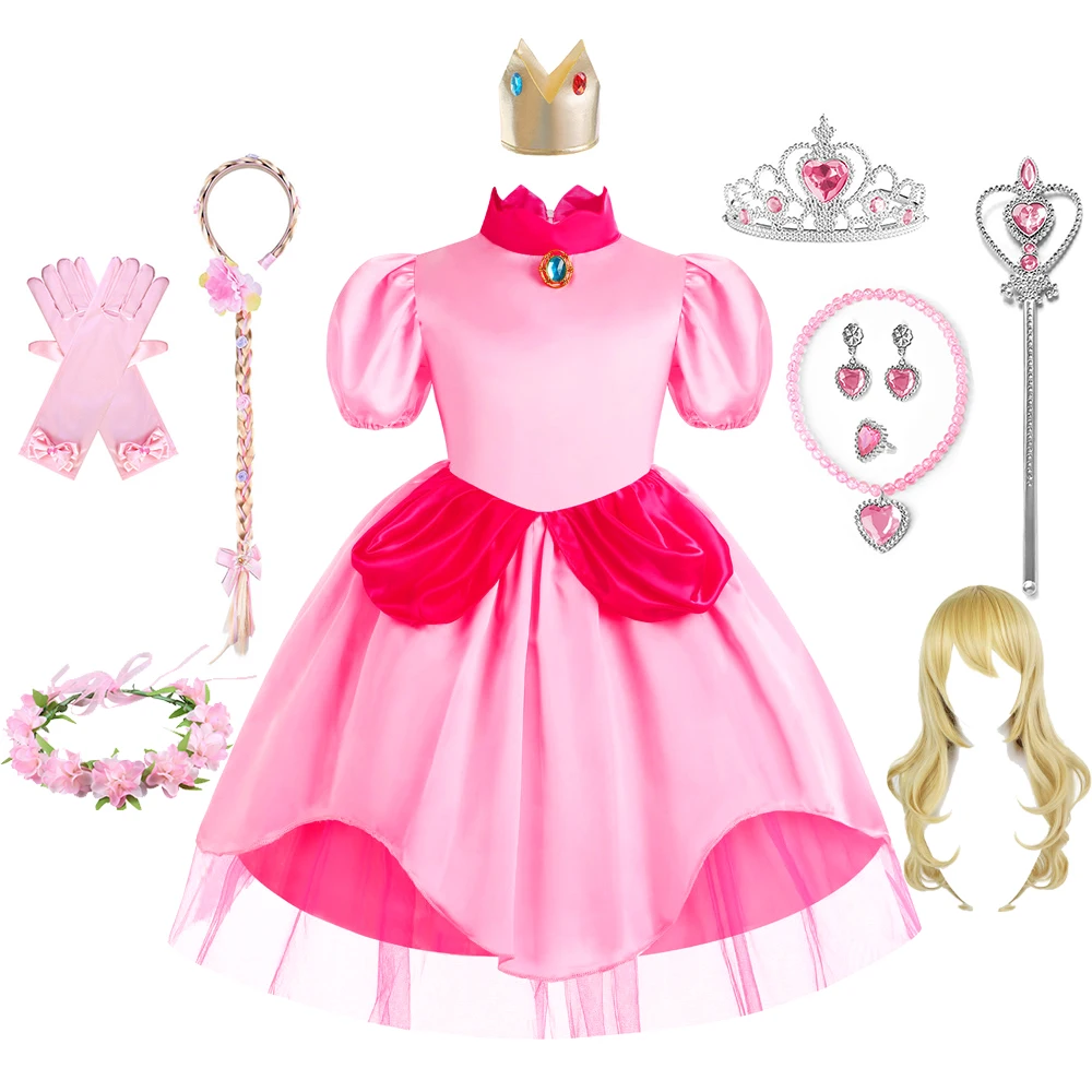Peach Dresses For Girls Princess Sweet Girls Costume Pink Clothes Party ...