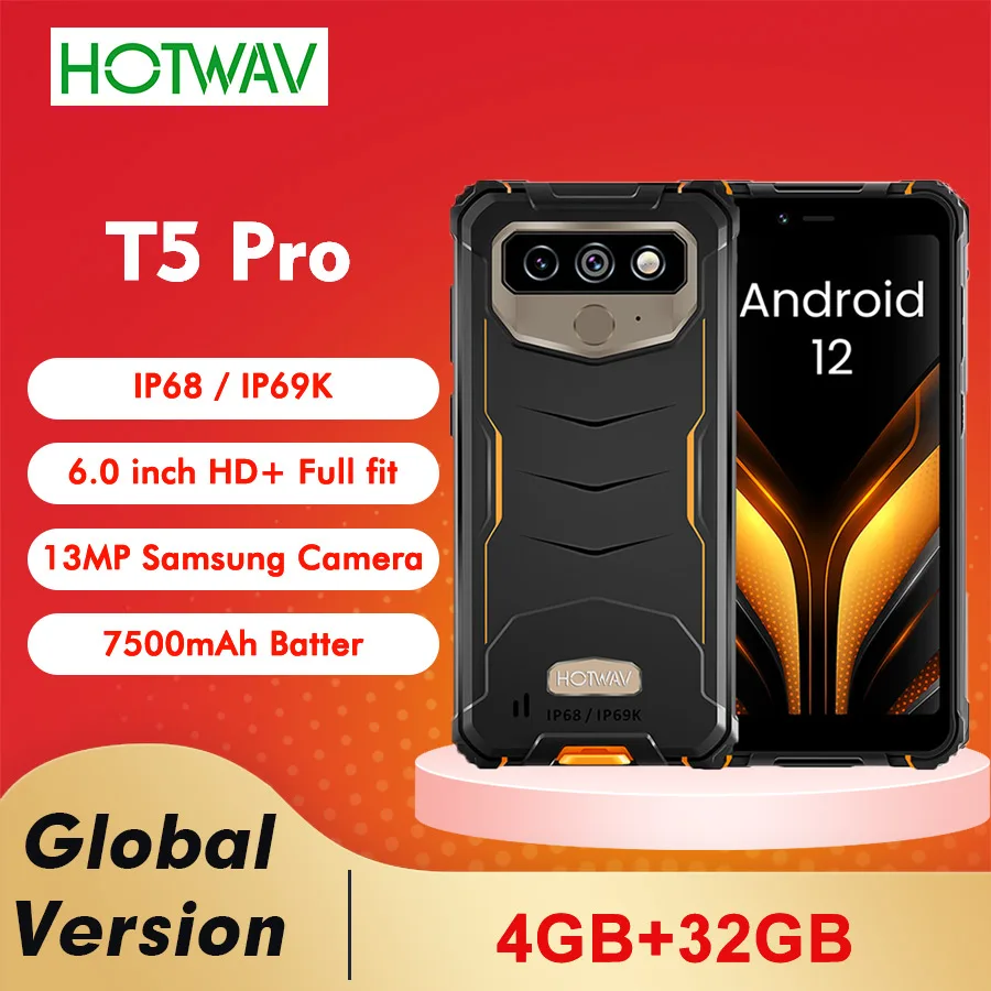 Hotwav T5 Pro 4G Rugged Smartphone Android 12 OS MTK6761 6.0 Inch Screen 4GB 32GB 7500mAh ...
