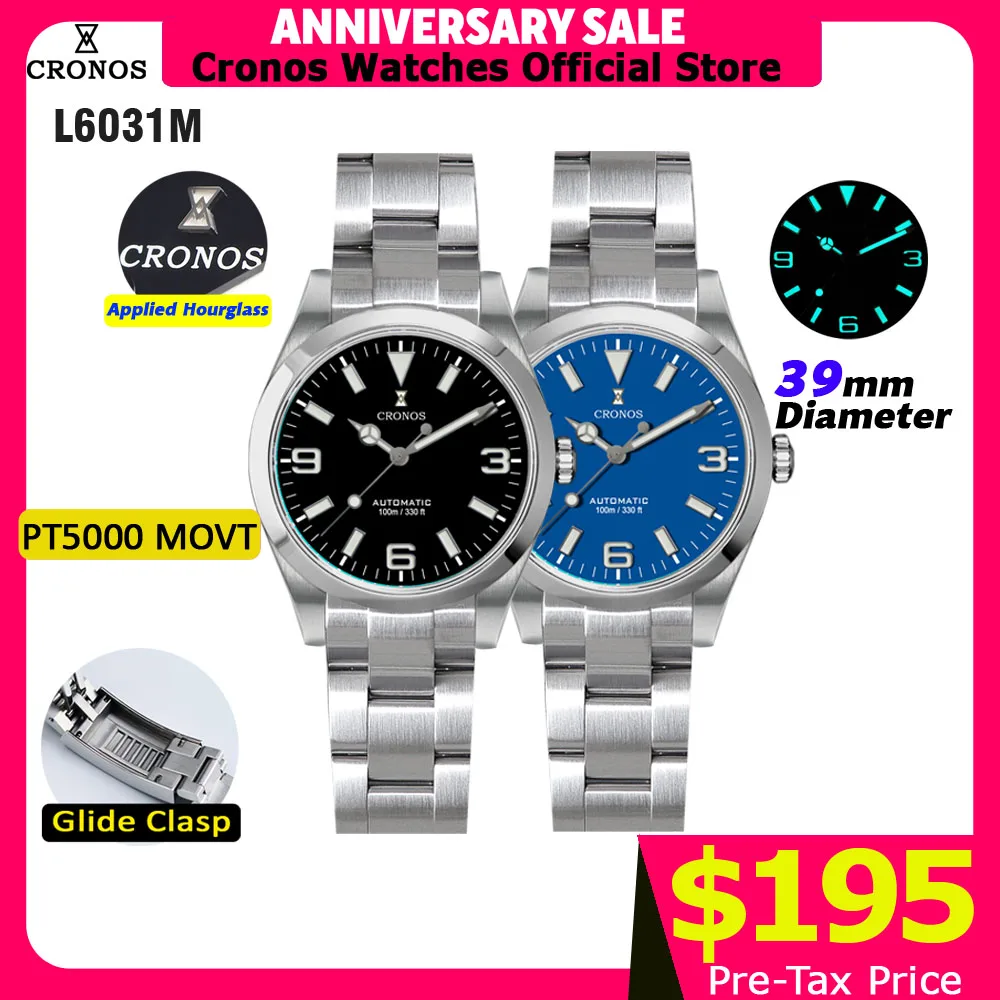 Cronos EX Diver Mechanical Men Watch 39mm Automatic PT5000 Sapphire ...