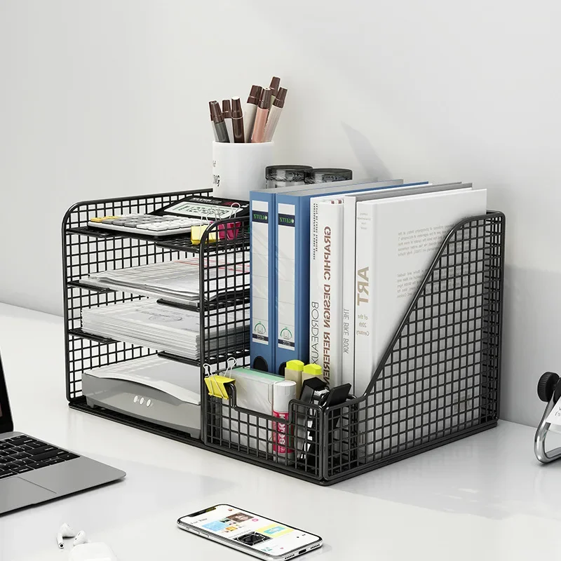Desktop-Bookcase-Desk-Book-Storage-Rack-Office-Desk-File-Rack-A4-Metal ...