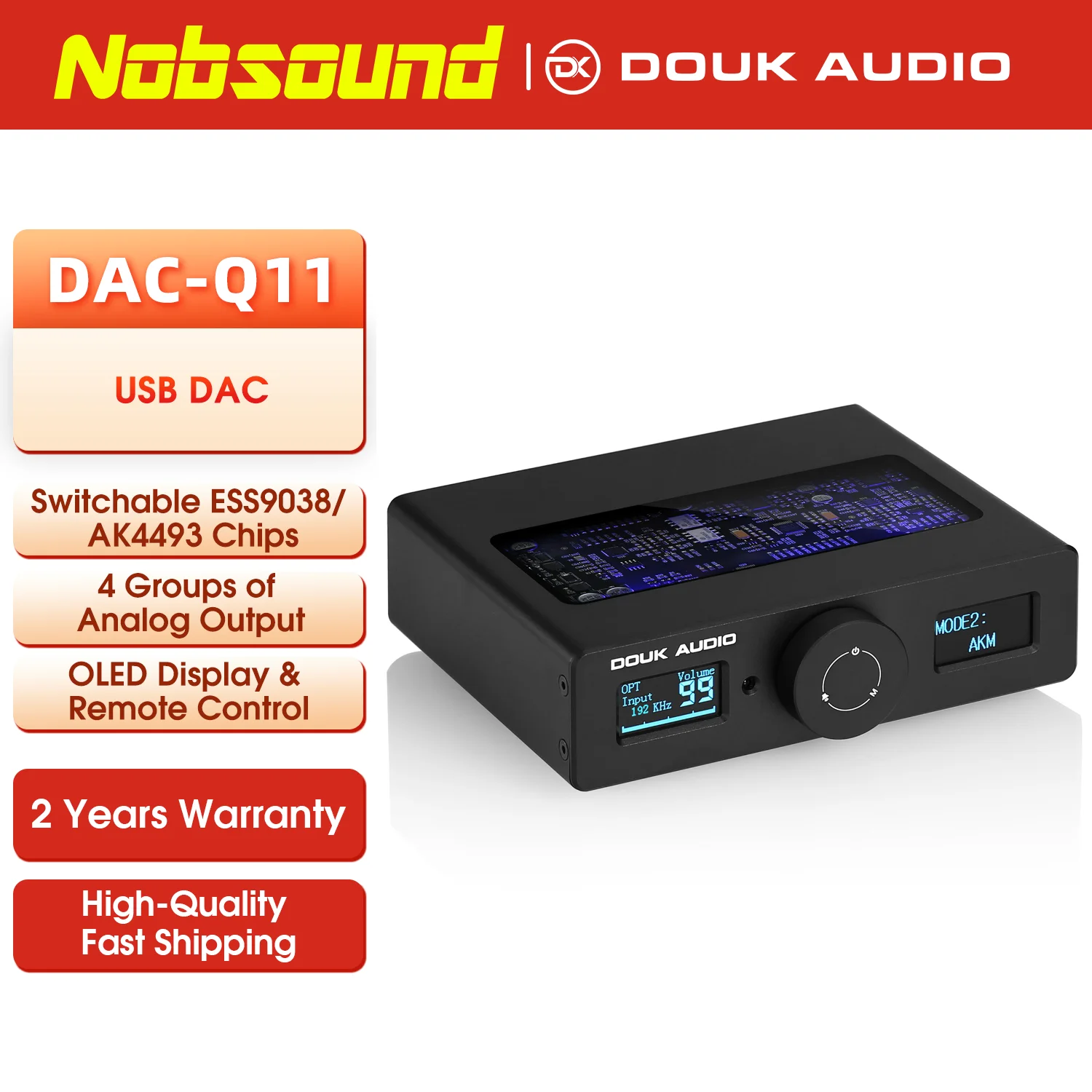 Nobsound ESS9038Q2M+AK4493 USB DAC HiFi Coaxial/Optical Digital to ...