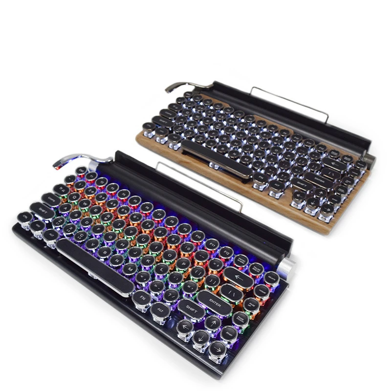 83 Keys Retro Bluetooth Wireless Typewriter Keyboard Colorful Backlight ...
