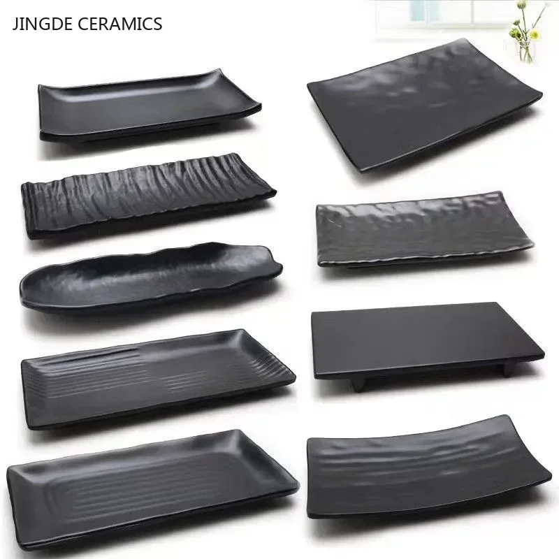 1Pc Black Rectangular Barbecue Plate Melamine Tableware Commercial Hot ...