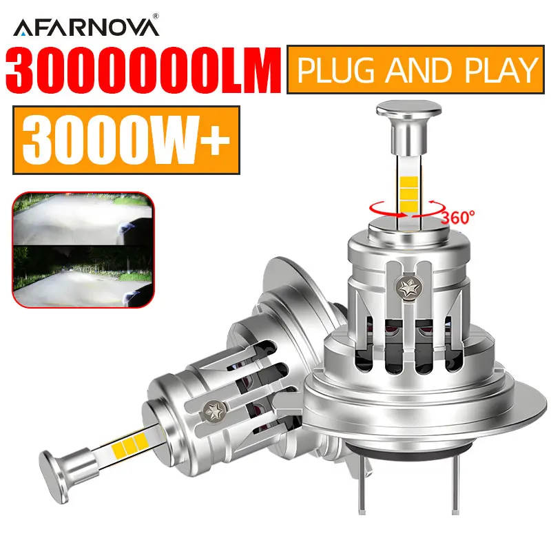 H7 360 LED Headlight Bulb 4 Side CSP CHIPS 3000W 6000K For LED Car ...
