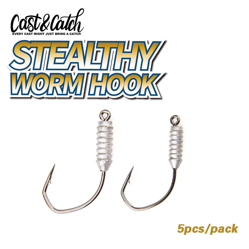 Cast-Catch-5Pcs-Weighted-Worm-Hook-With-Lead-Crank-Hook-0-8g-1-2g ...