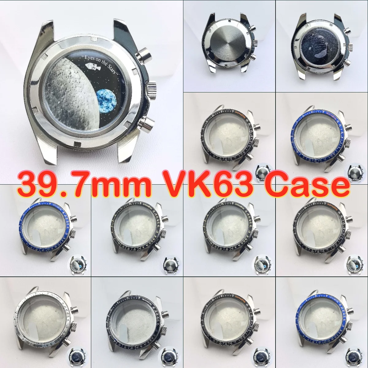 39.7mm vk63 watch case Men's watches metal case moon mod FIT VK63 ...