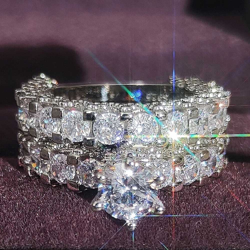 silver color bride new luxury wedding ring set for women bride ladies ...