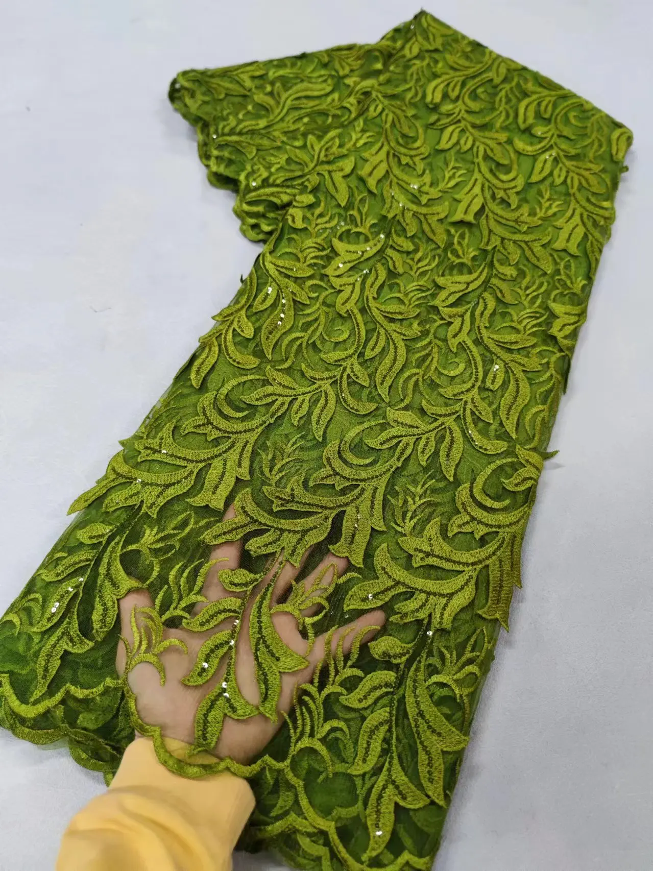 African Lace Fabric 2024 Green French Net Sequins Fabric Sewing ...