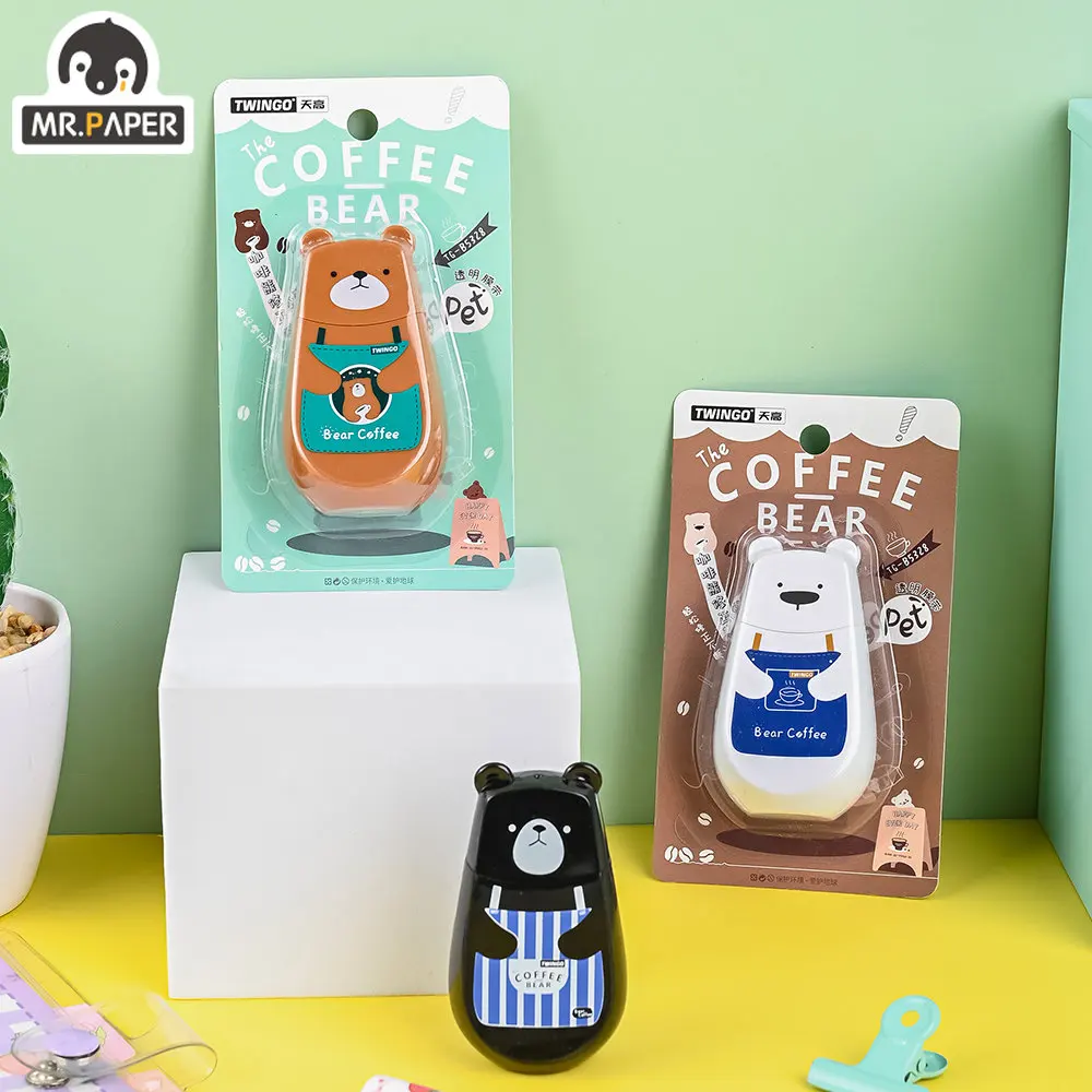 Mr. Paper 만화 크리에이티브 커피 베어 수정 테이프, 맞춤형 카와이 수정 테이프, 귀여운 학교 용품 문구 ...