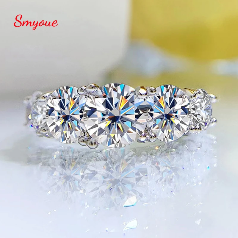 Smyoue 18k 도금 3.6CT 여성용 모든 모이사나이트 반지, 5 스톤 스파클링 다이아몬드 웨딩 밴드 S925 스털링 실버 주얼리 GRA| | - AliExpress