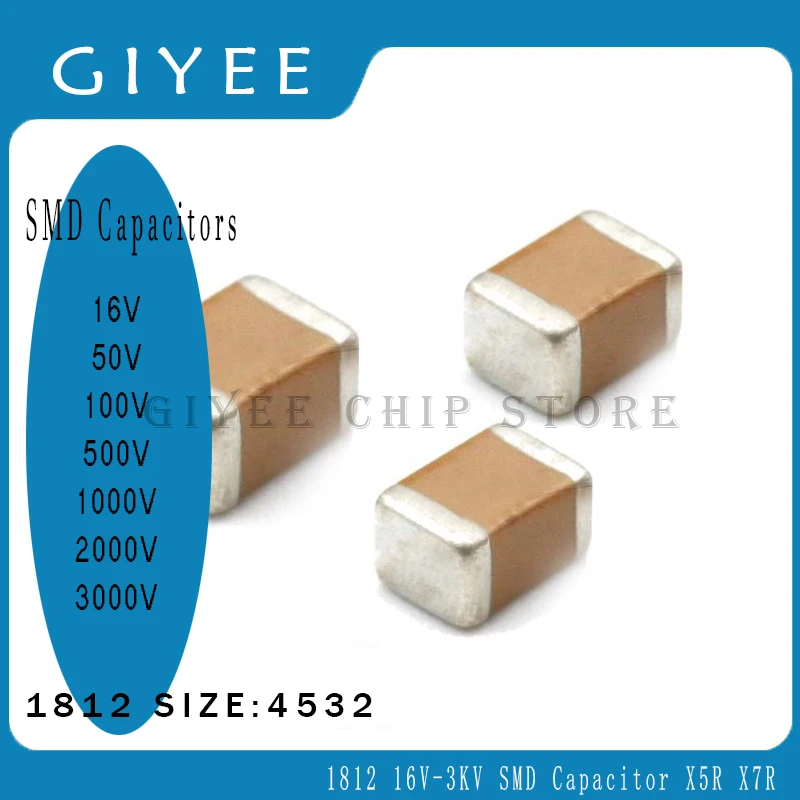 10pcs-1812-4532-SMD-Capacitors-16V-50V-100V-500V-1KV-2KV-3KV-X5R-X7R ...