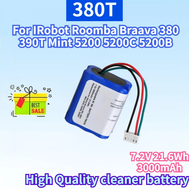7.2V 21.6Wh 3000mAh 380T Rechargeable Battery for IRobot Roomba Braava ...