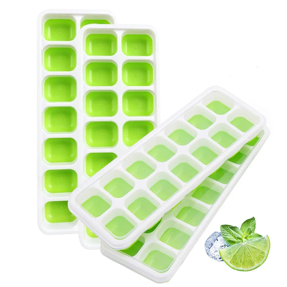 Square Silicone 14-grid Ice Tray With Lid Soft Bottom Ice Cream Ice ...