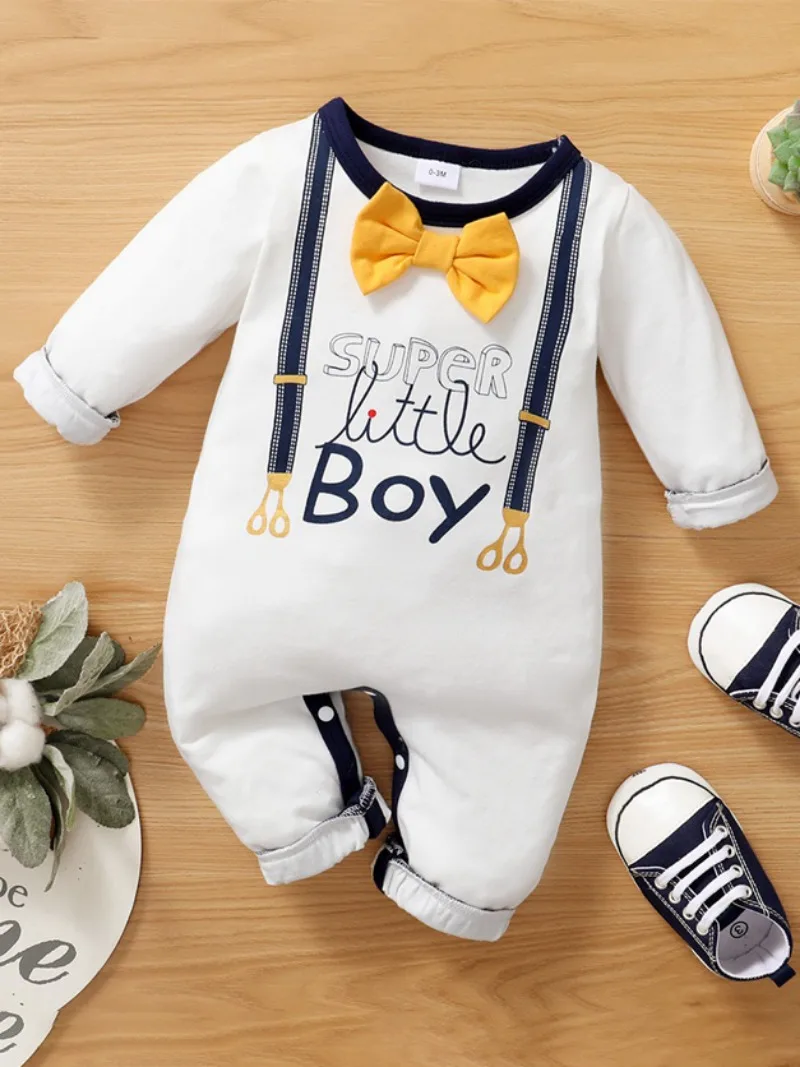 Newborn Baby Boy Romper Cute Bowtie Long Sleeve Bodysuit Spring and ...