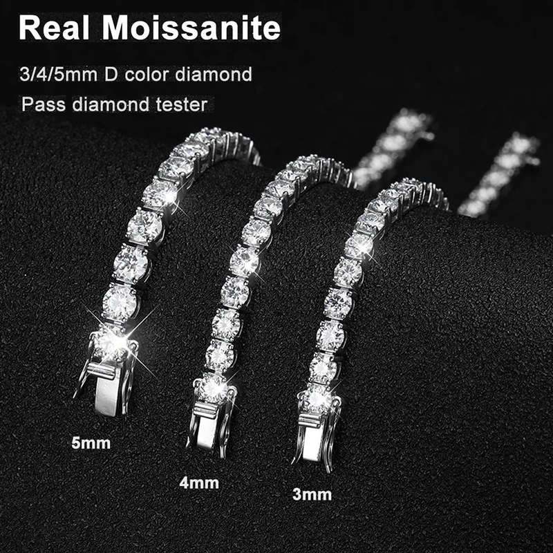 D VVS1 Moissanite Tennis Bracelet Pass Diamond Tester Round Cut 925 ...