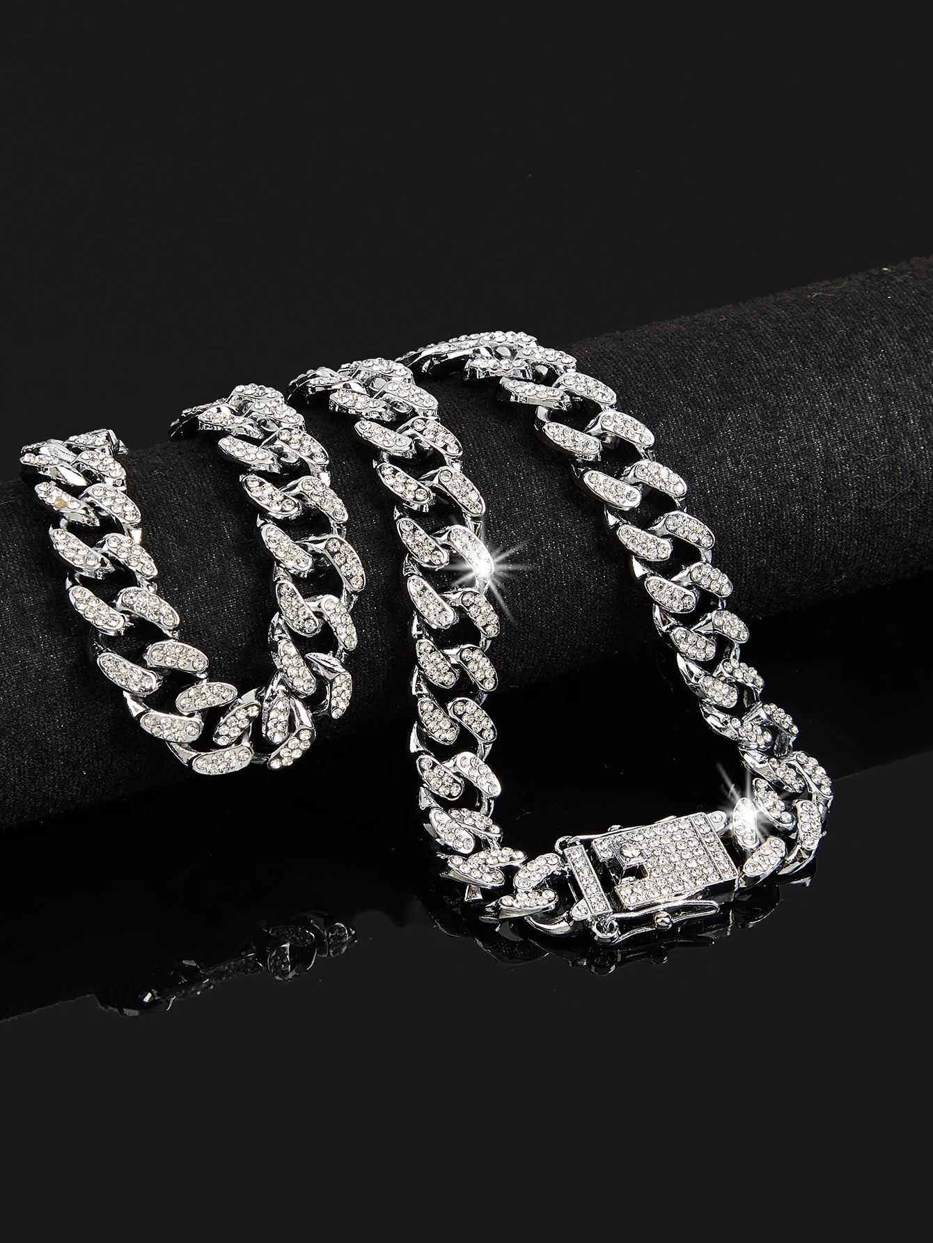 Hip-Hop-Miami-Cuban-Chain-Necklace-13mm-Iced-Rhinestones-Shimmering-Rap ...