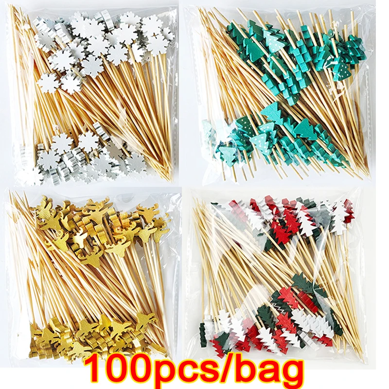 100Pcs-Disposable-Toothpick-Skewer-Bamboo-Fruit-Fork-Christmas-Party ...