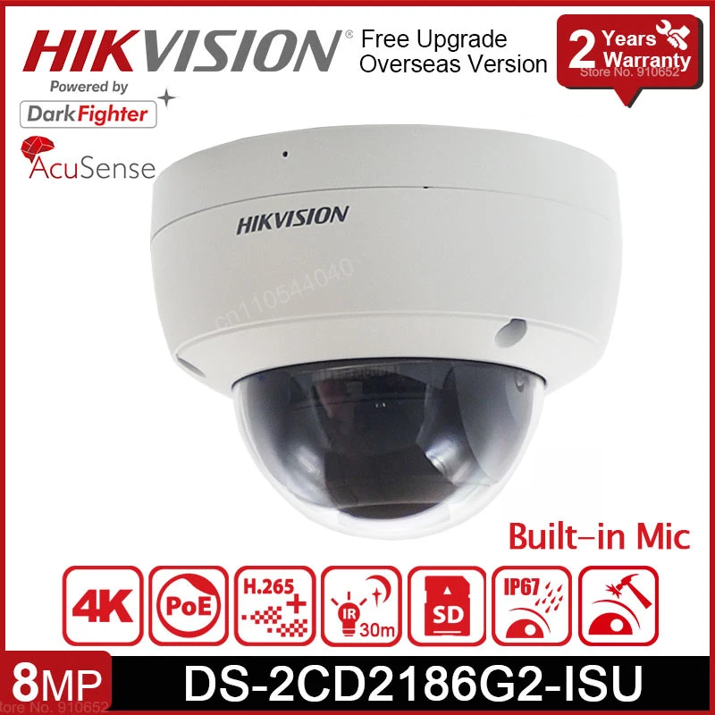 Hikvision 4K 8MP IP Camera DS 2CD2186G2 ISU PoE H.265+ DarkFighter IR 30m Acusense Fixed Dome ...