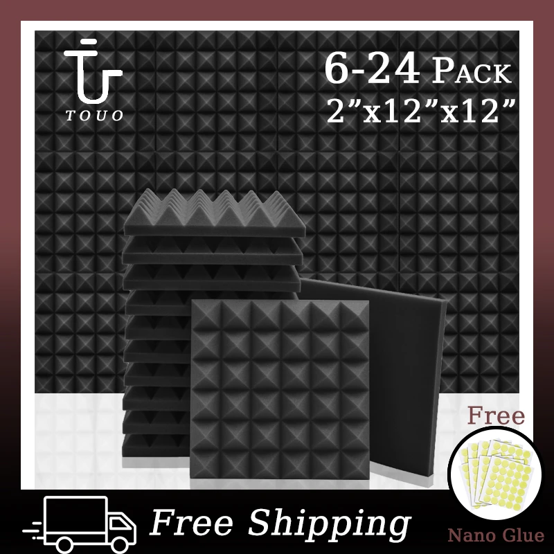 TOUO 6/12/24 Pcs Studio Acoustic Foam Panels Pyramid Soundproof Foam ...