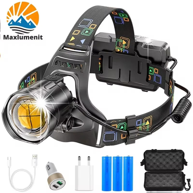 Powerful-XHP100-Led-Headlamp-Zoomable-USB-Rechargeable-High-Power ...