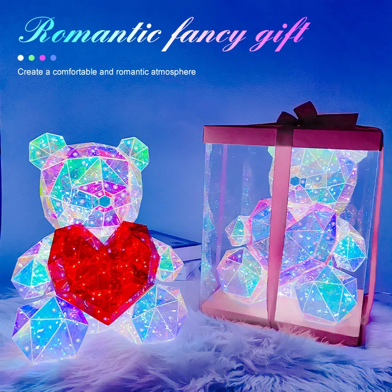 Light-Up-Teddy-Bear-Holding-A-Red-Heart-LED-Rose-Bear-For-Valentine-s ...
