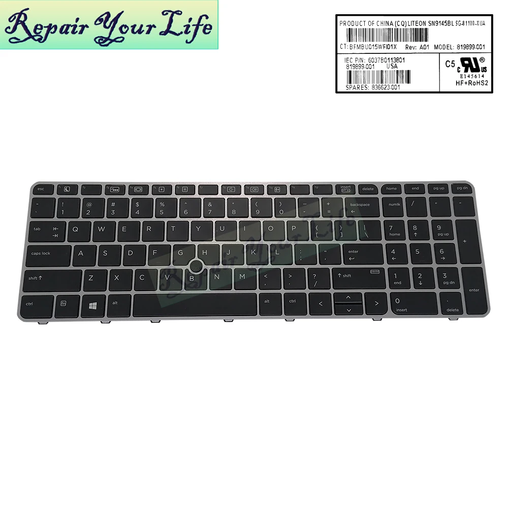 HP 엘리트북용 정품 미국 백라이트 키보드, 미국 영어 노트북 키보드, 850 g3 850 g4 755g3 755g4 ...