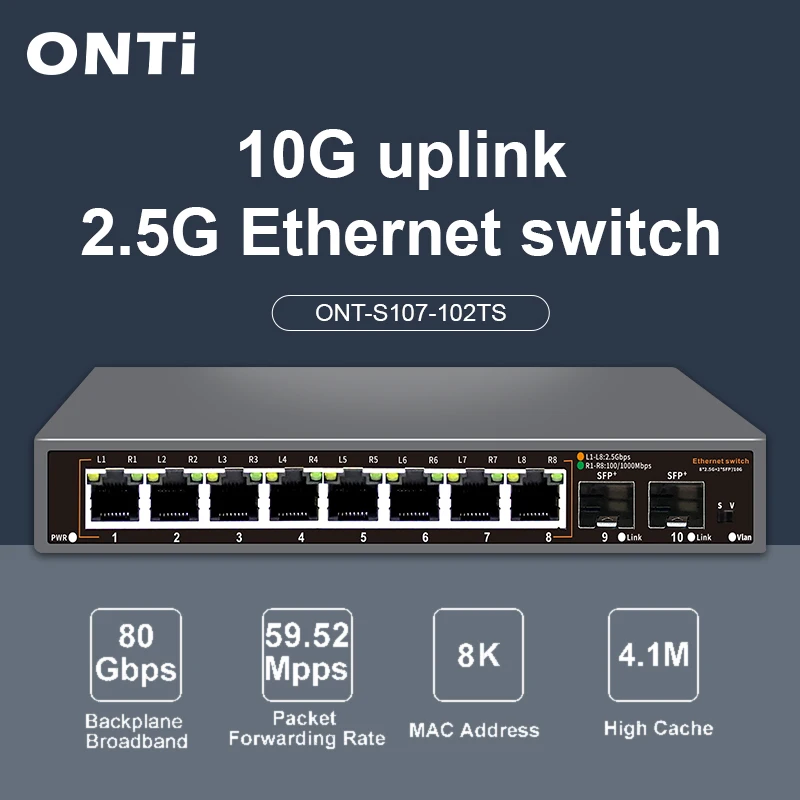 ONTi 2.5Gb Unmanaged Ethernet Switch 8 Port 2.5GBASE-T Network Switch ...