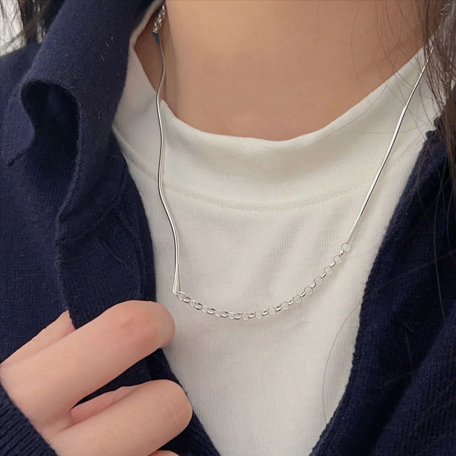 S925-Sterling-Silver-Irregular-lines-Korean-Style-Necklace-Choker ...