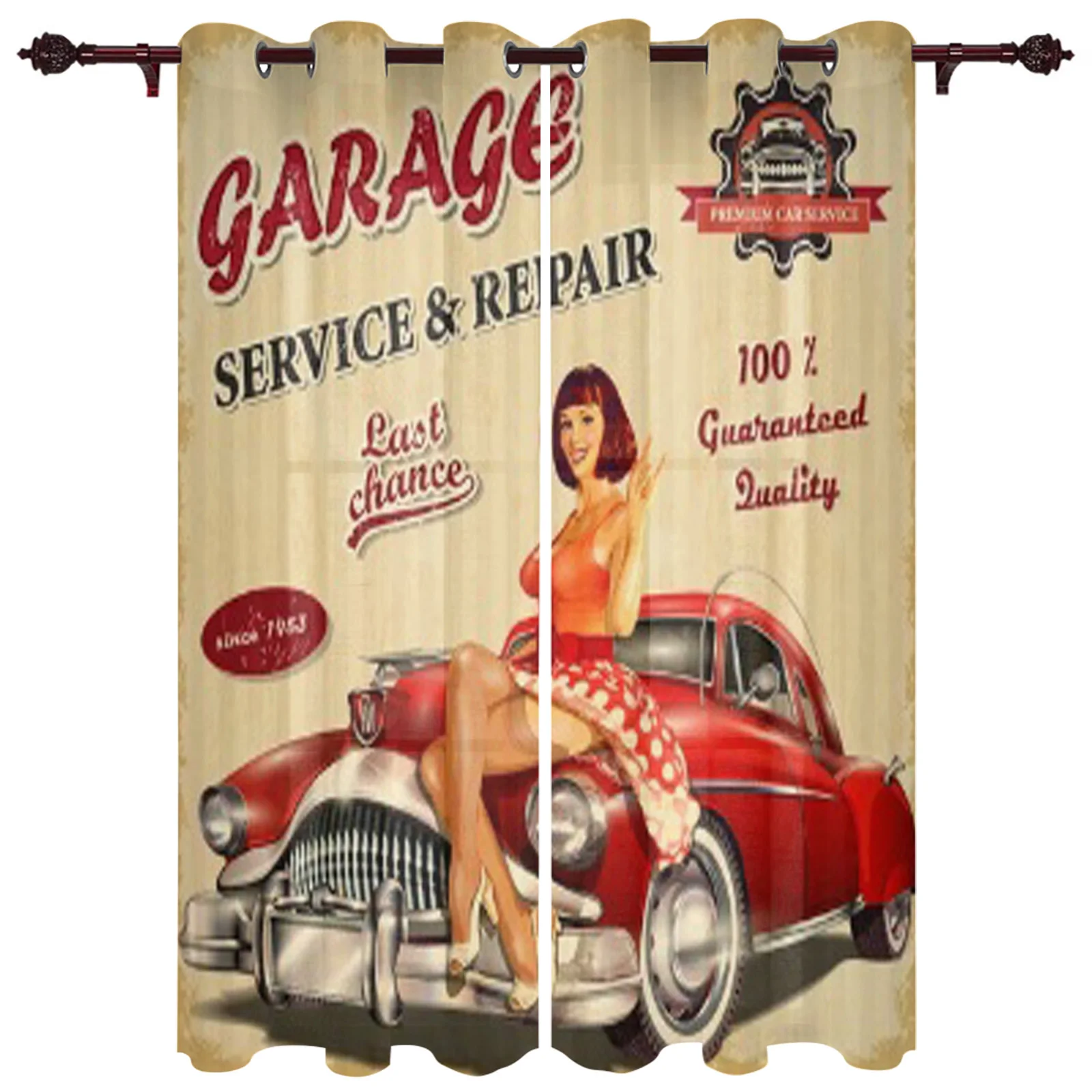 Vintage Garage Posters Window Curtains For Living Room Kids Room ...