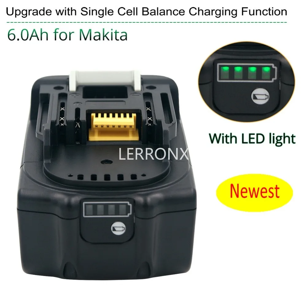 Batería recargable BL1860, de ion de litio, 18 V, 6000 mAh, para Makita, BL1840, BL1850, BL1830 ...