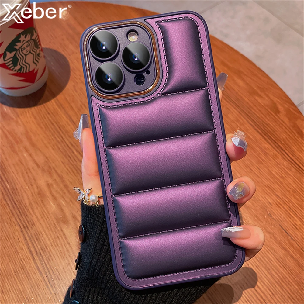 Luxury-Soft-Down-Jacket-Silicone-Phone-Case-For-iPhone-15-13-12-14-Pro ...