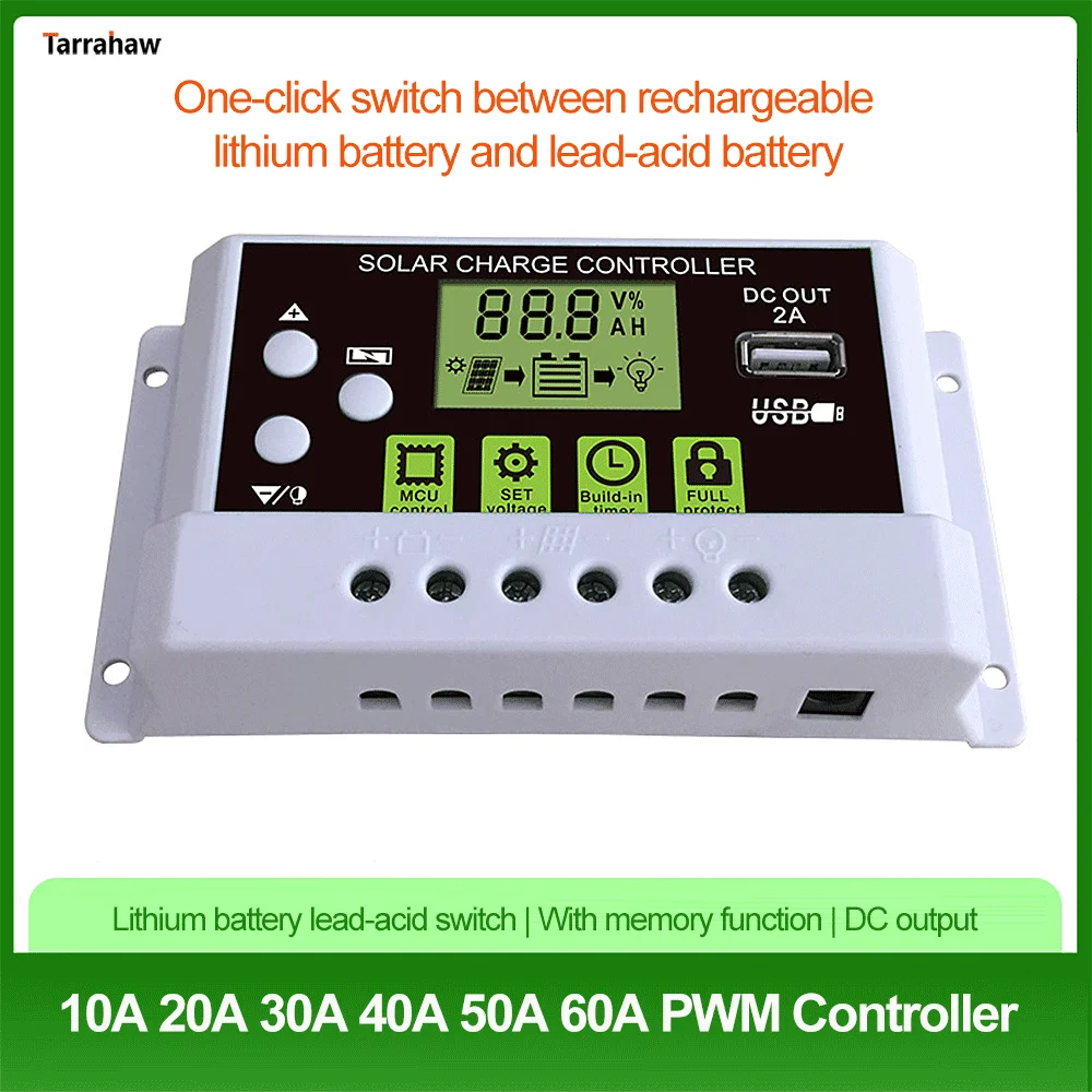 Solar Controller 10A 20A 30A 40A 50A 60A Auto 12V 24V Lithium / Lead-Acid Battery Charge ...