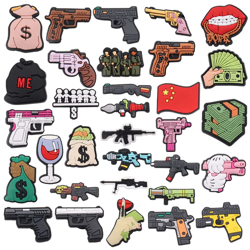 9-32Pcs-Weapon-Pistol-Gun-Soldier-Money-PVC-Shoe-Charms-Fit-Adult ...