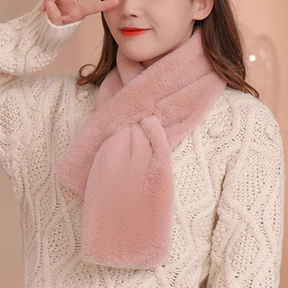 Pink-Scarf-Women-Winter-Imitation-Rabbit-Fur-Plush-Scarf-Student-Fur ...