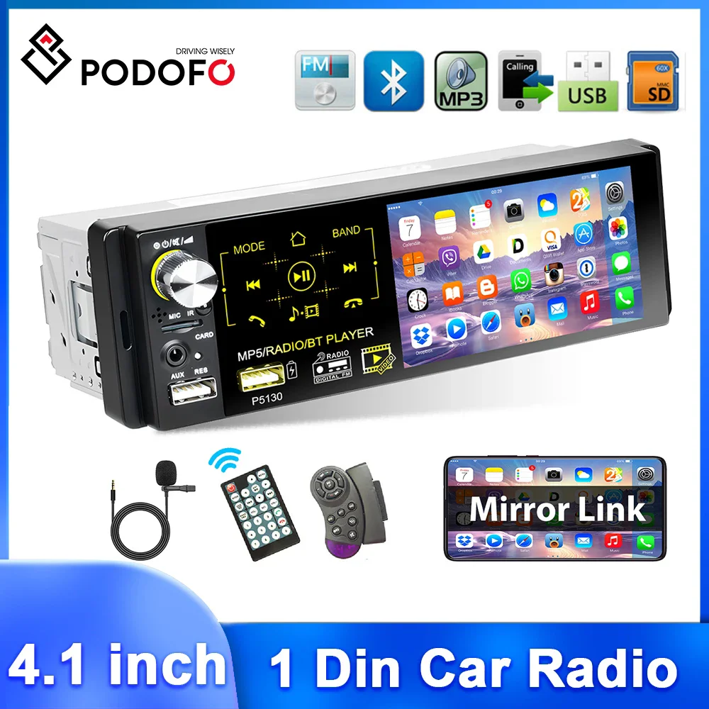 Podofo-1Din-RDS-Car-Radio-4-HD-Touch-Screen-Multimedia-MP5-Player ...
